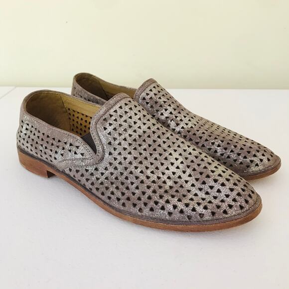 Trask | Shoes | Trask Ali Perforated Metallic Loafer Flats Gray Silver ...